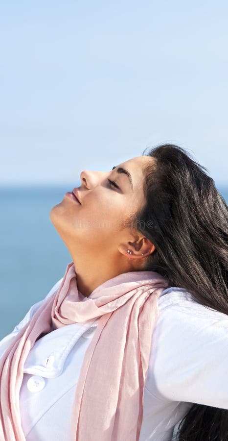 Woman Portrait Breathing Deep Fresh Air Stock Image - Image of ...