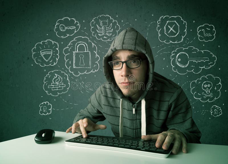 Young Nerd Hacker with Virus and Hacking Thoughts Stock Photo - Image ...