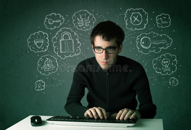 Young Nerd Hacker with Virus and Hacking Thoughts Stock Photo - Image ...