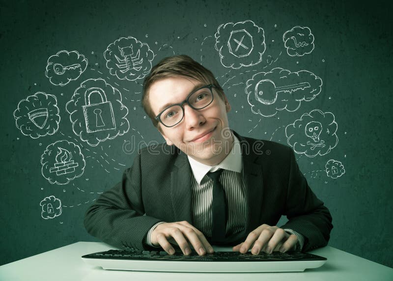 Young Nerd Hacker with Virus and Hacking Thoughts Stock Image - Image ...