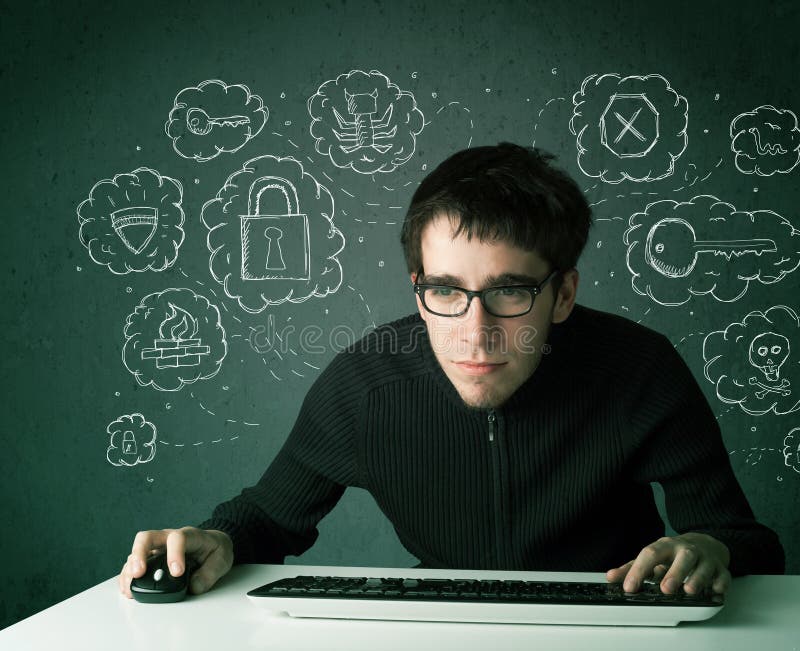 Young Nerd Hacker with Virus and Hacking Thoughts Stock Image - Image ...