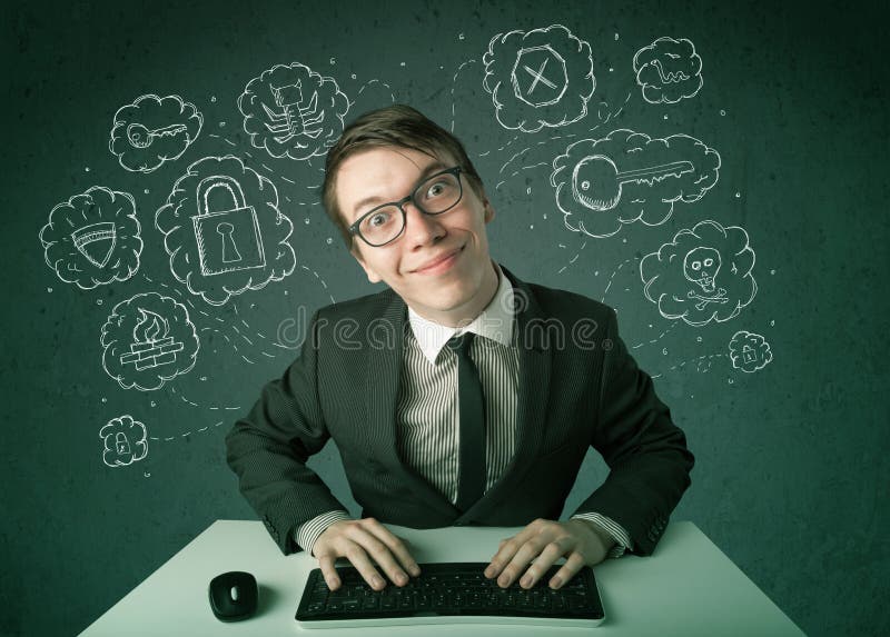 Young Nerd Hacker with Virus and Hacking Thoughts Stock Photo - Image ...