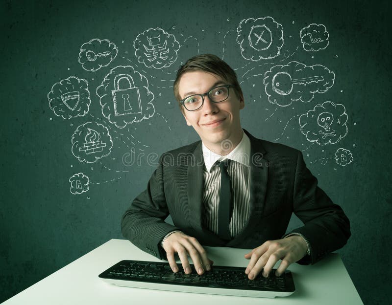 Young Nerd Hacker with Virus and Hacking Thoughts Stock Photo - Image ...