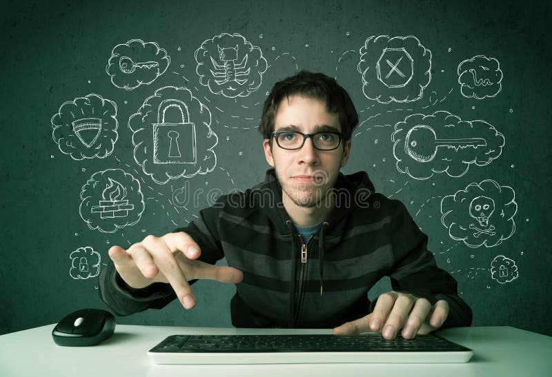 Young Nerd Hacker with Virus and Hacking Thoughts Stock Photo - Image ...