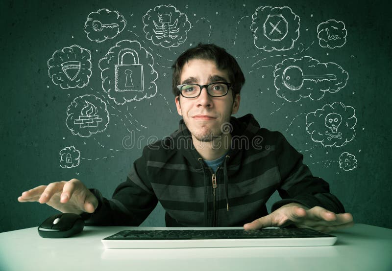 Young Nerd Hacker with Virus and Hacking Thoughts Stock Image - Image ...