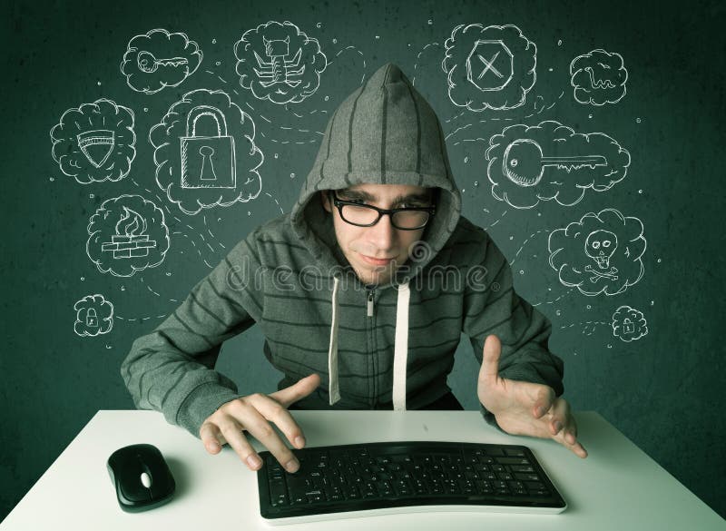 Young Nerd Hacker with Virus and Hacking Thoughts Stock Image - Image ...