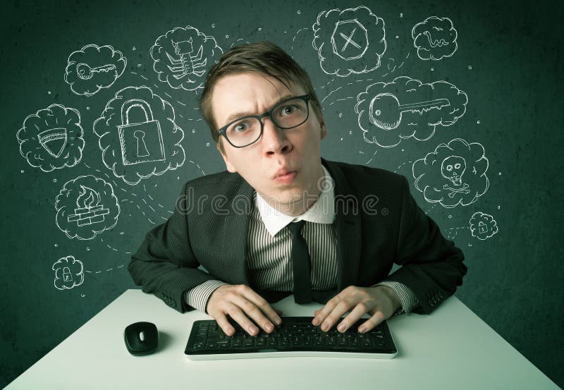 Young Nerd Hacker with Virus and Hacking Thoughts Stock Image - Image ...