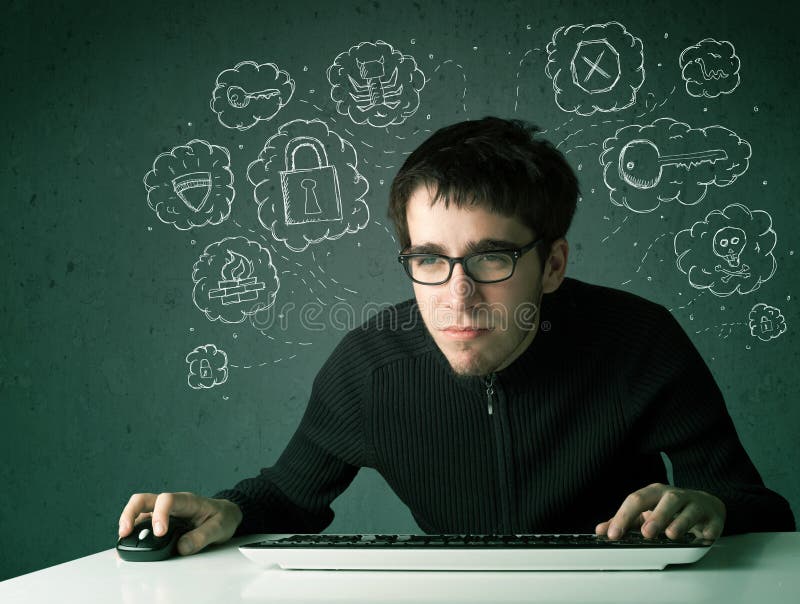 Young Nerd Hacker with Virus and Hacking Thoughts Stock Image - Image ...