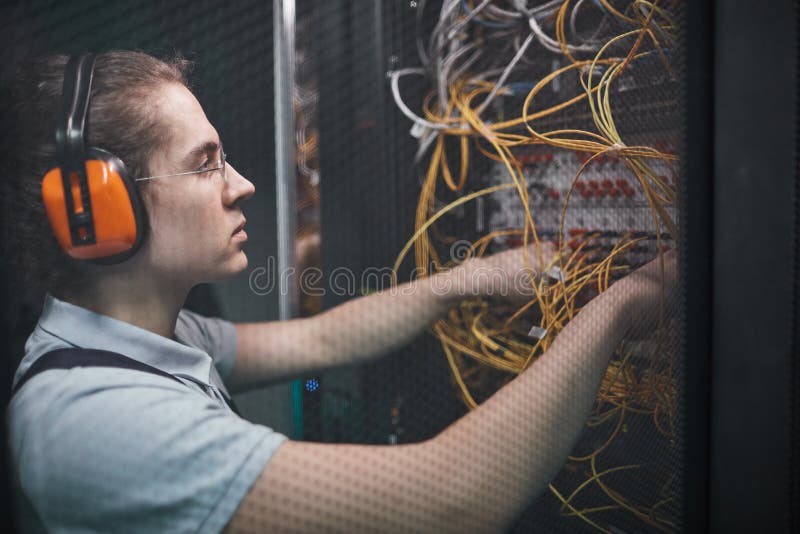 Young Network Engineer Connecting Wires Stock Photo - Image of ...