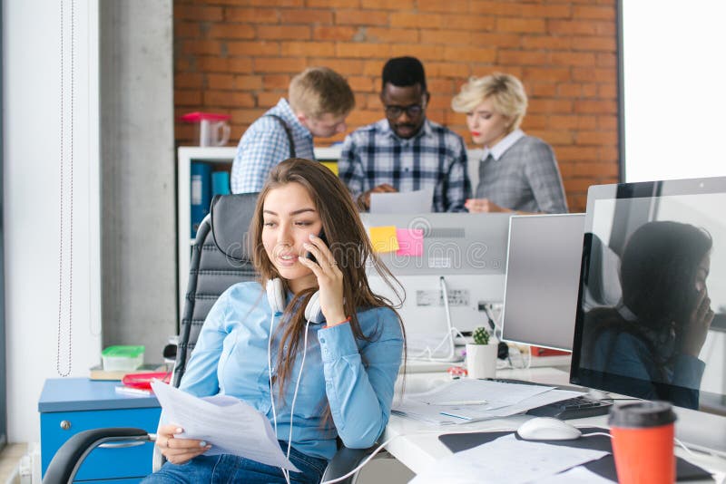 Assistant with headphones stock photo. Image of headset - 9828364