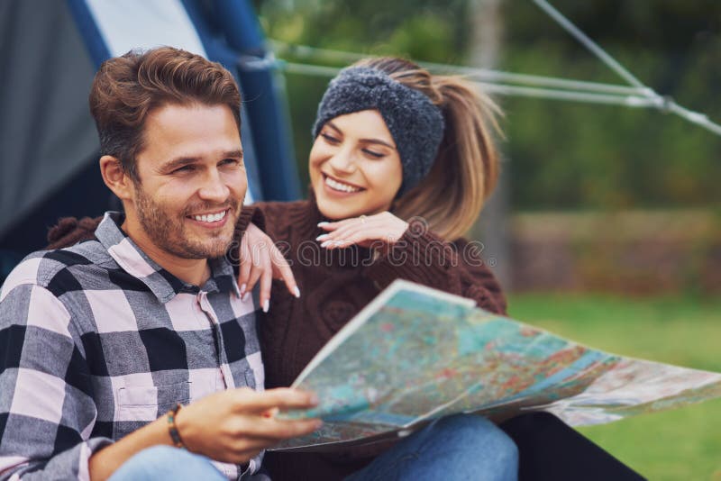 Young Nice Couple Having Fun on Camping Stock Photo - Image of activity ...