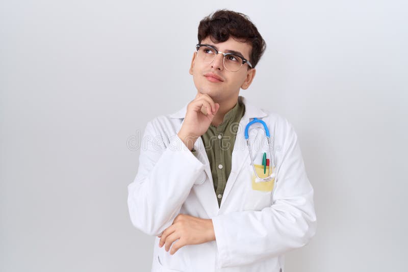 Young Non Binary Man Wearing Doctor Uniform and Stethoscope with Hand ...
