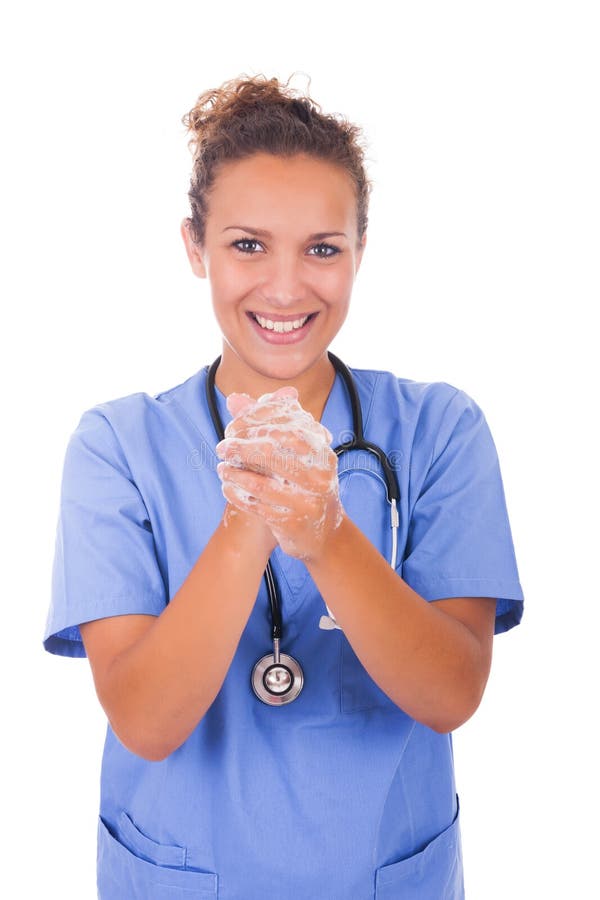 Young Nurse Washing Hands with Soap Stock Image - Image of healthcare ...