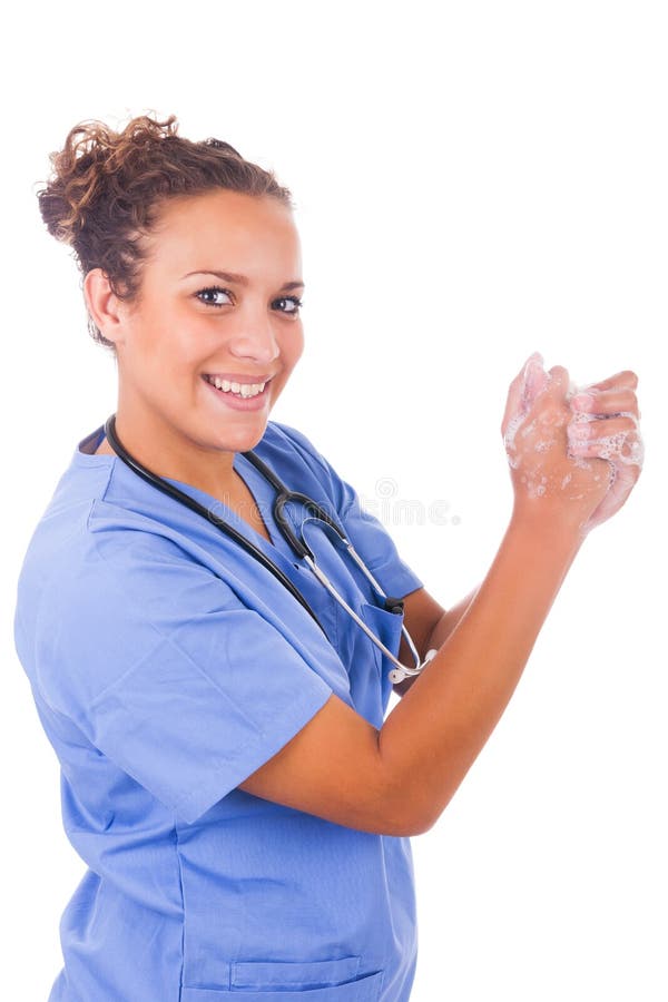 Young Nurse Washing Hands with Soap Stock Photo - Image of attractive ...