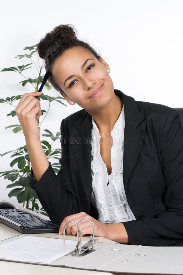 Young Office Worker Sits at the Desk Stock Image - Image of blazer ...