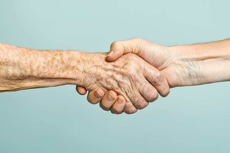 Young and Old Hand Shaking Showing Generational Differences Stock Image ...