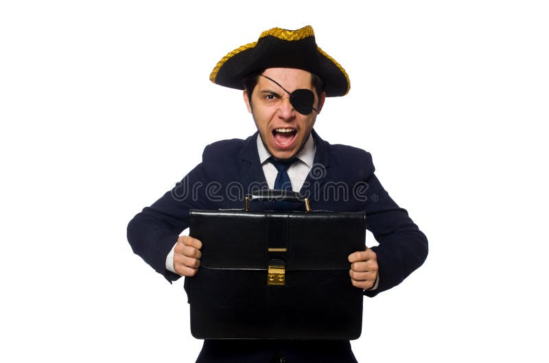 Young One Eyed Captain with Briefcase Isolated on Stock Photo - Image ...