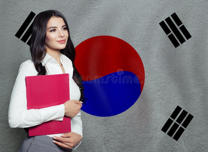 Young Optimistic Woman with Korean Flag. Distance Learning in Korea ...