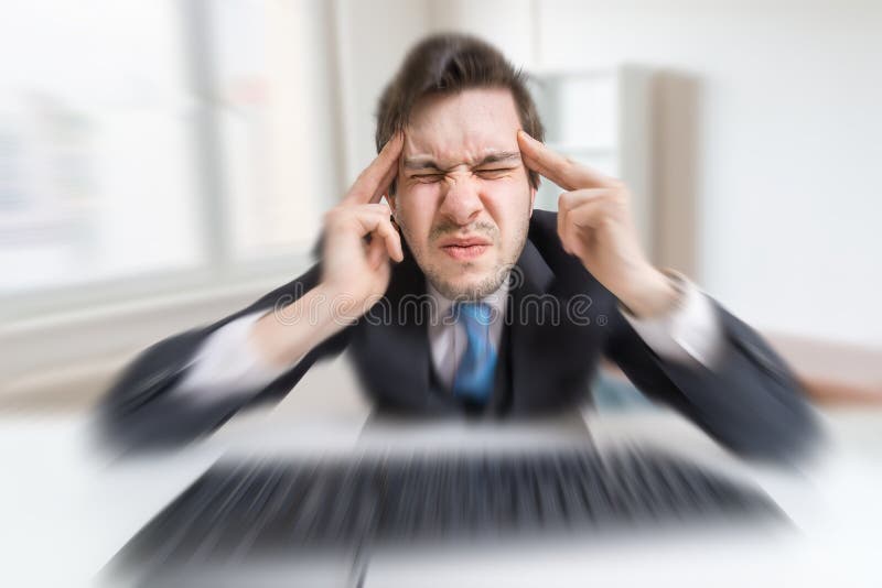 Young Overworked Man is Tired by Working with Compuiter and Suffering ...