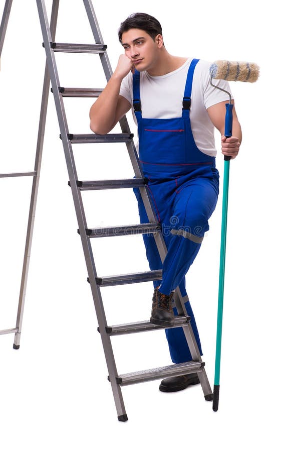 The Young Painter Contractor Isolated on White Background Stock Image ...