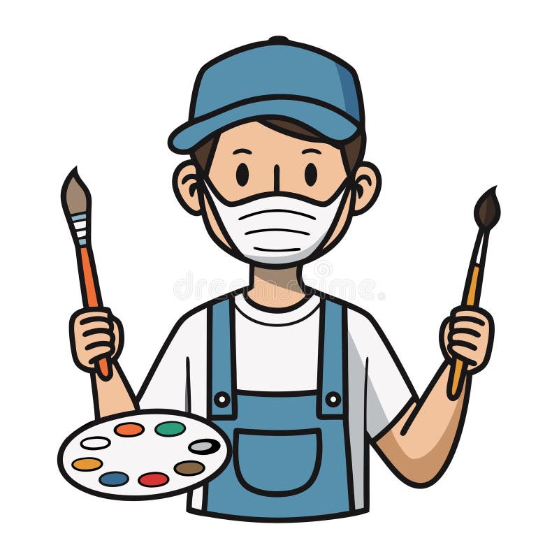 Young Painter Holding Paintbrush and Palette in Protective Mask for Art ...