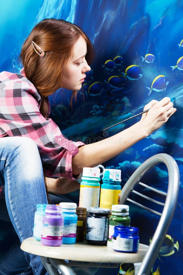 Young painter at work stock photo. Image of female, colorful - 23219916