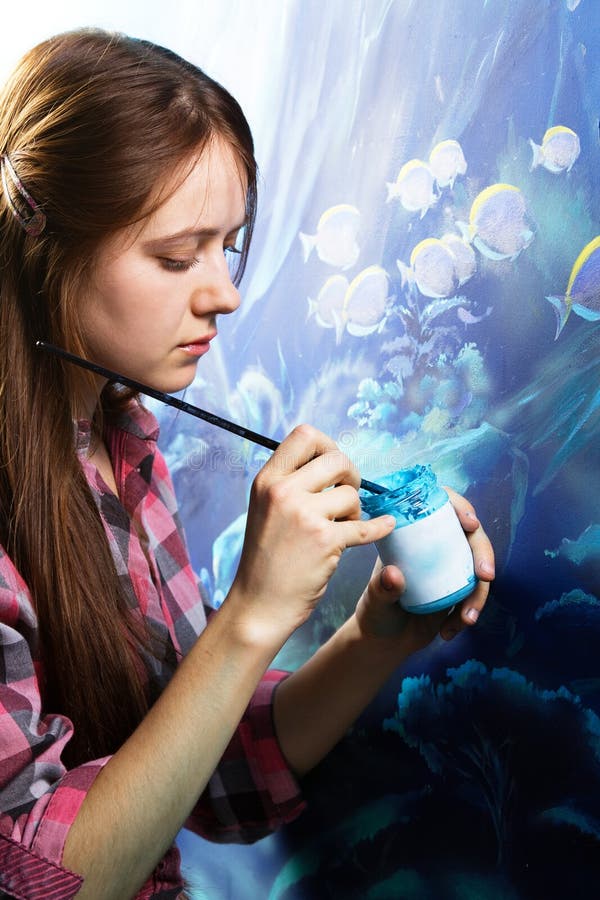 Young painter at work stock photo. Image of female, colorful - 23219916