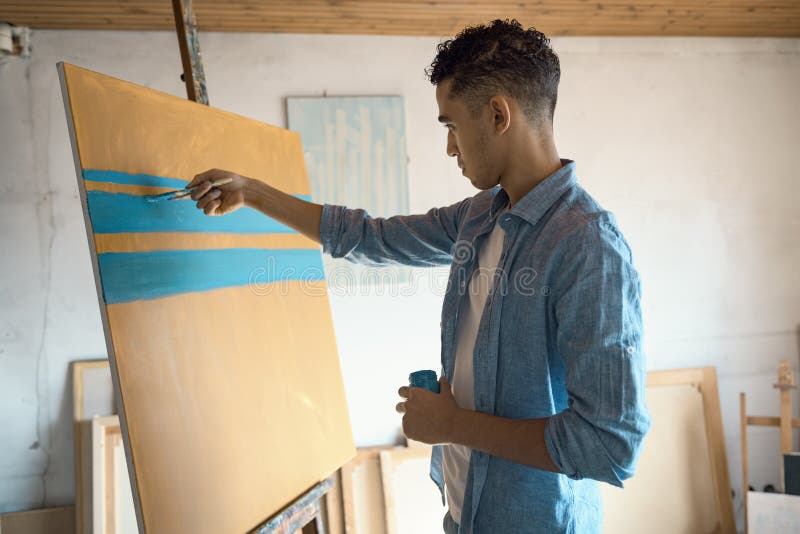 Young Painter Working on an Abstract Painting Stock Image - Image of ...