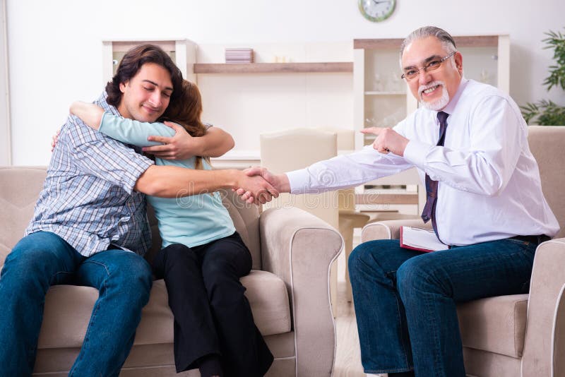 The Young Pair Visiting Experienced Doctor Psychologist Stock Image ...