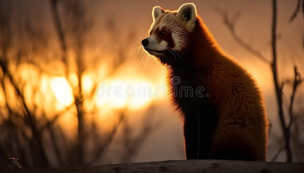 Young Panda Sitting in Forest at Dusk Generated by AI Stock ...