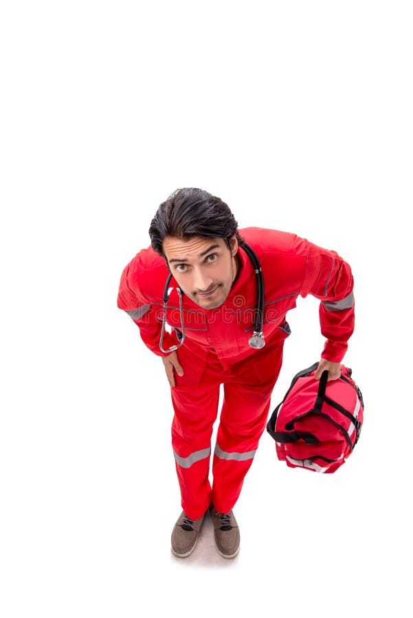 The Young Paramedic in Red Uniform Isolated on White Stock Image ...