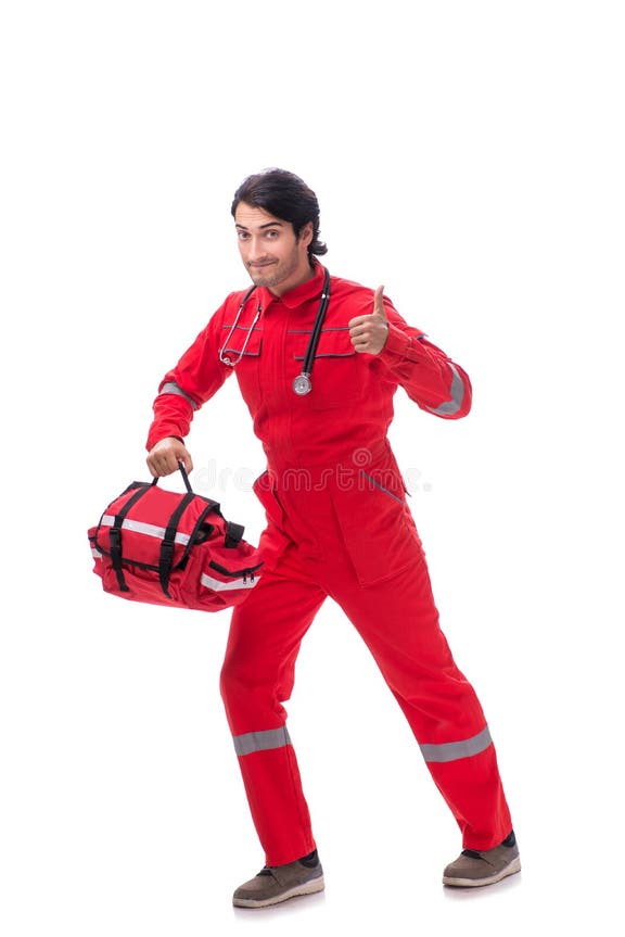 The Young Paramedic in Red Uniform Isolated on White Stock Image ...