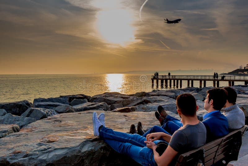 Young People on the Beach Watching Sunset Editorial Stock Photo - Image ...