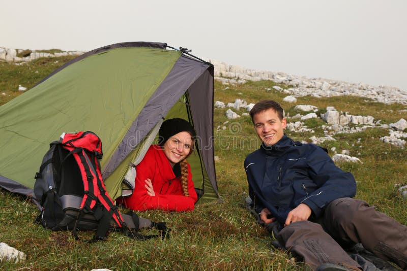 Young People Camping In The Mountains Royalty Free Stock Photography ...