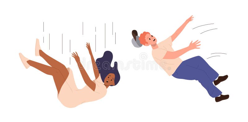 Young People Cartoon Characters Falling Down from Height Hovering Over ...