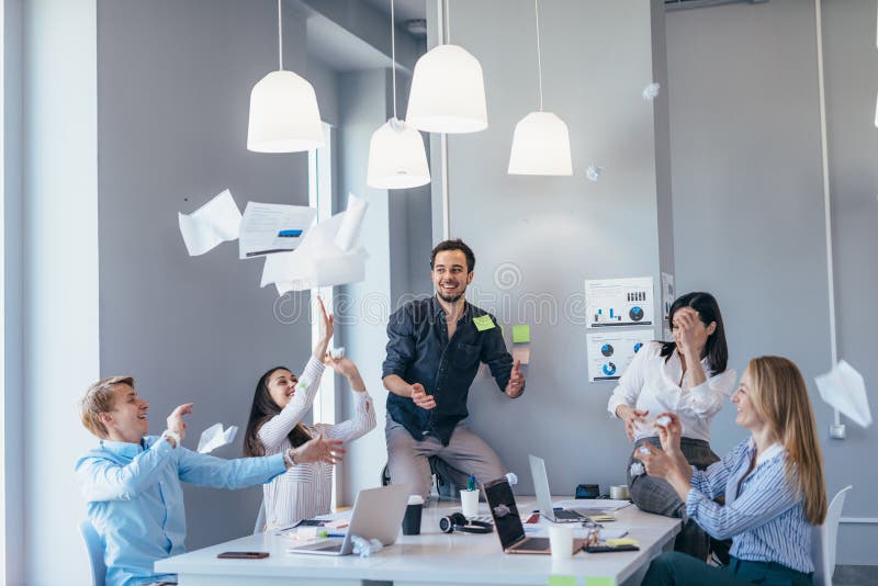 Young People Celebrating and Having Fun in the Office Stock Image ...
