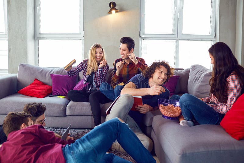 Young People Communicate Together, in the Room. Stock Photo - Image of ...