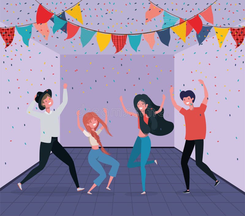 Young People Dancing in the Room Stock Vector - Illustration of group ...
