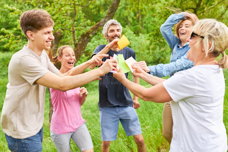 Young People Draw Cards for Motivation and Integration Stock Photo ...