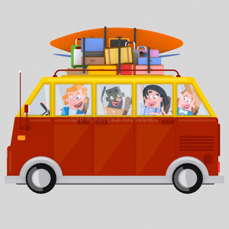 Young People Driving a Van .3D Stock Illustration - Illustration of ...