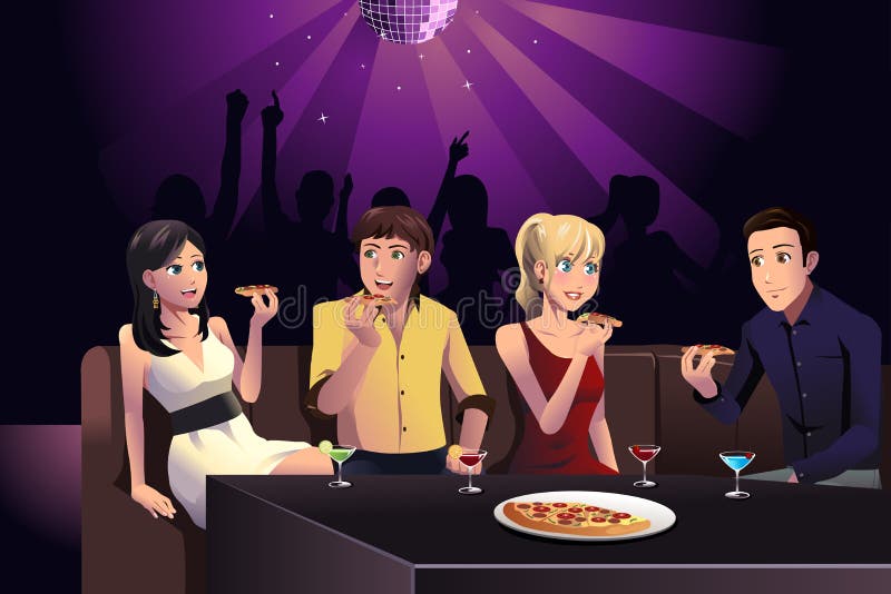 Young people eating pizza stock vector. Illustration of dancing - 45306570