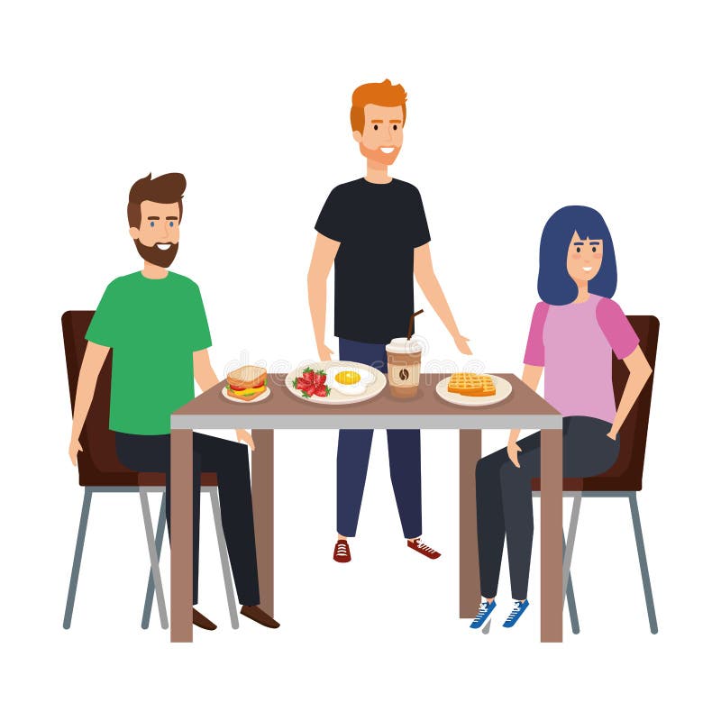 Young People Eating in Table Characters Stock Vector - Illustration of ...