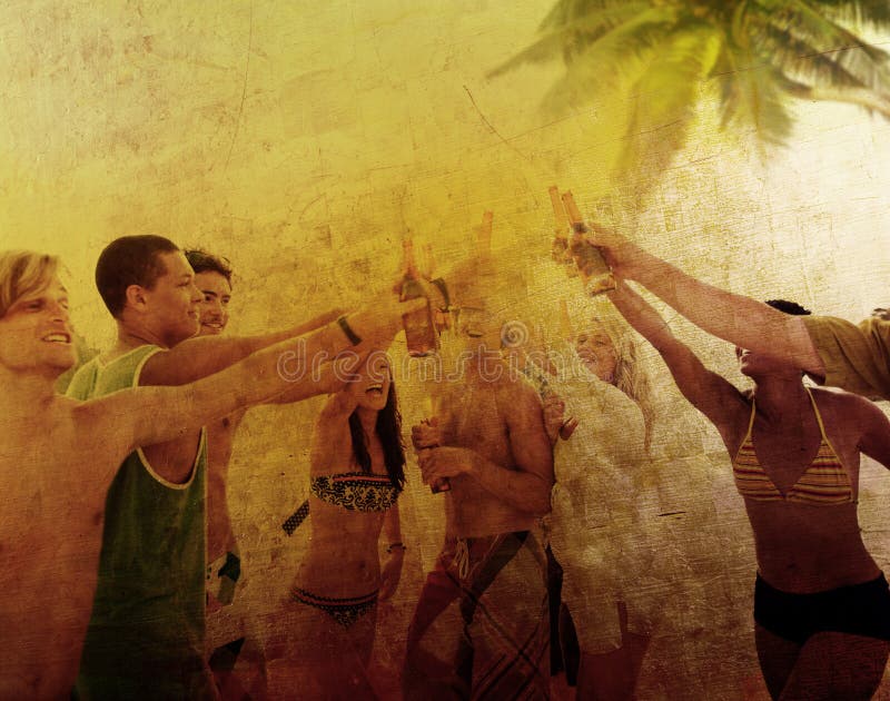 Young People Enjoying a Summer Beach Party Stock Image - Image of arms ...