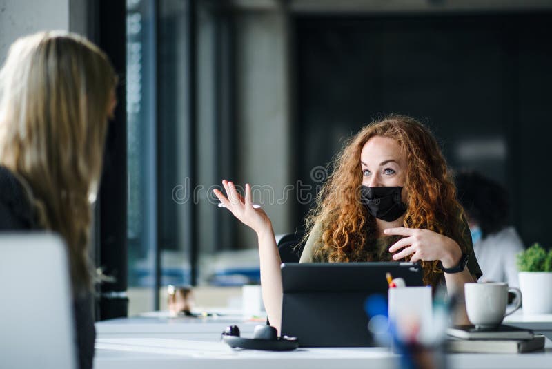 Young People with Face Masks Back at Work or School in Office after ...