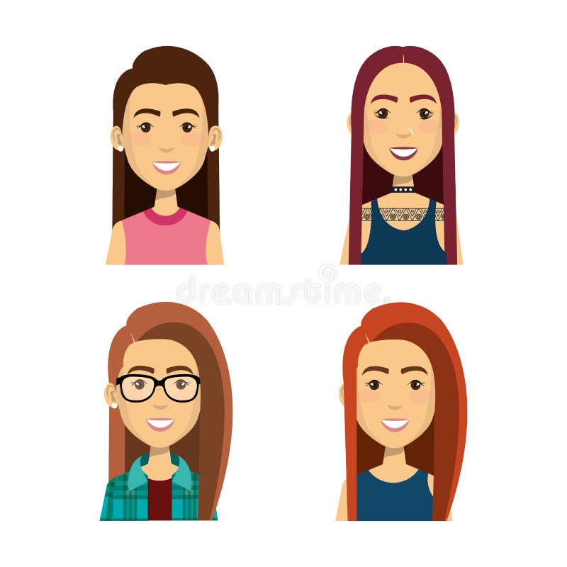Young People Group Avatars Characters Stock Illustration - Illustration ...