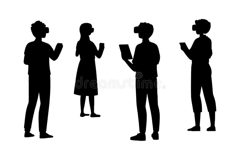 Young People Group Using AR-enabled Devices Isolated Graphic Stock ...