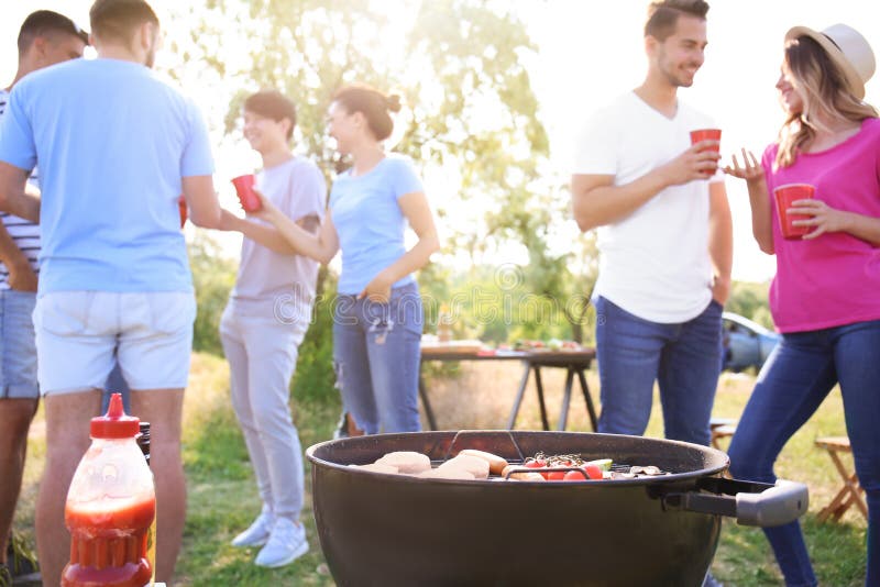 Young People Having Barbecue Party in Park Stock Image - Image of food ...