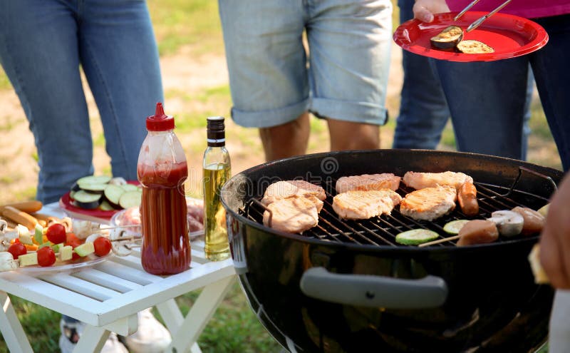 Young People Having Barbecue Party in Park Stock Photo - Image of cook ...