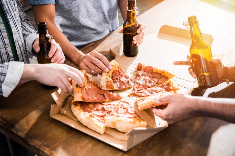 Young People Having Fun with Beer and Pizza Stock Image - Image of ...