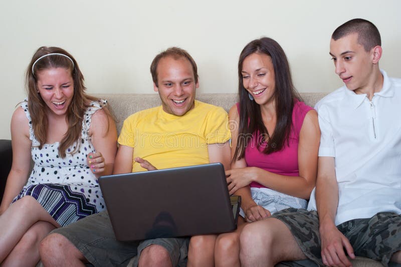 Young People Having Fun with Laptop Stock Image - Image of inside ...